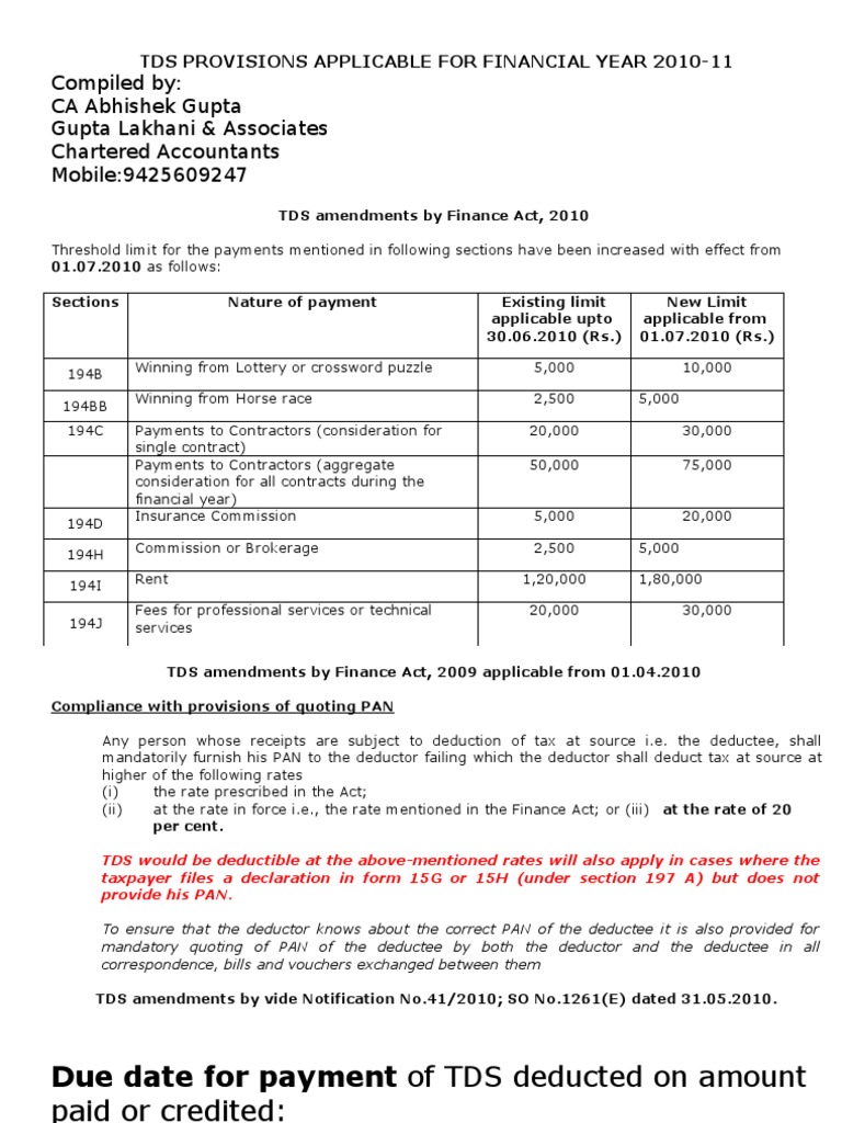 Due Date For Payment of TDS Deducted On Amount: Paid or Credited | PDF ...