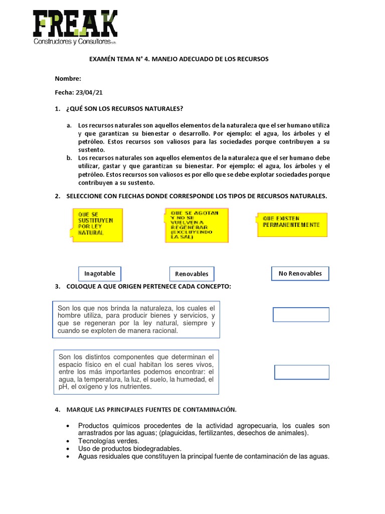 Examén 04. Manejo Adecuado de Recursos Naturales | PDF | Energía ...