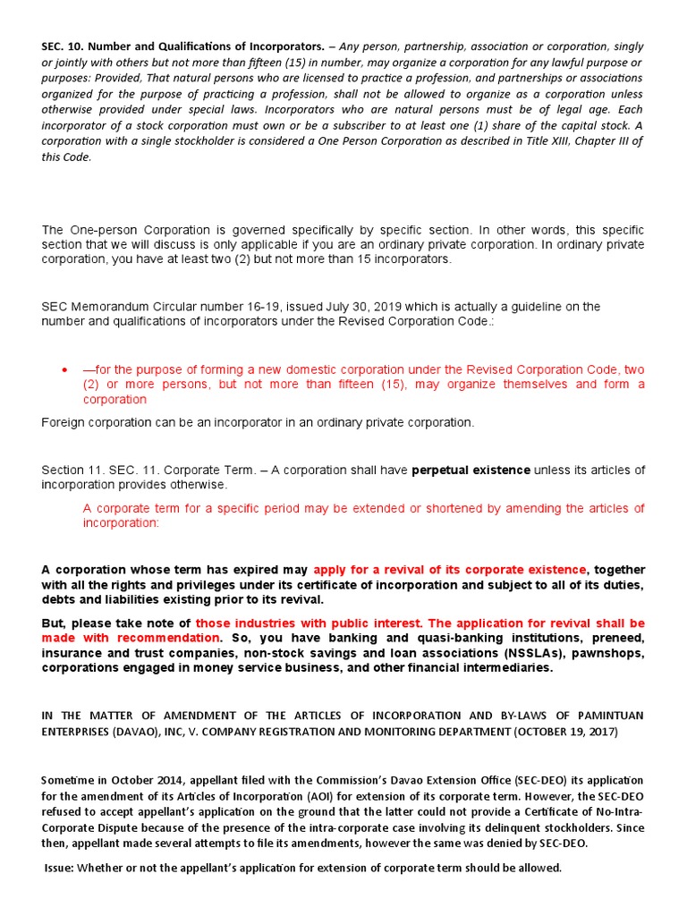 Apply For A Revival of Its Corporate Existence | PDF | Assignment (Law ...