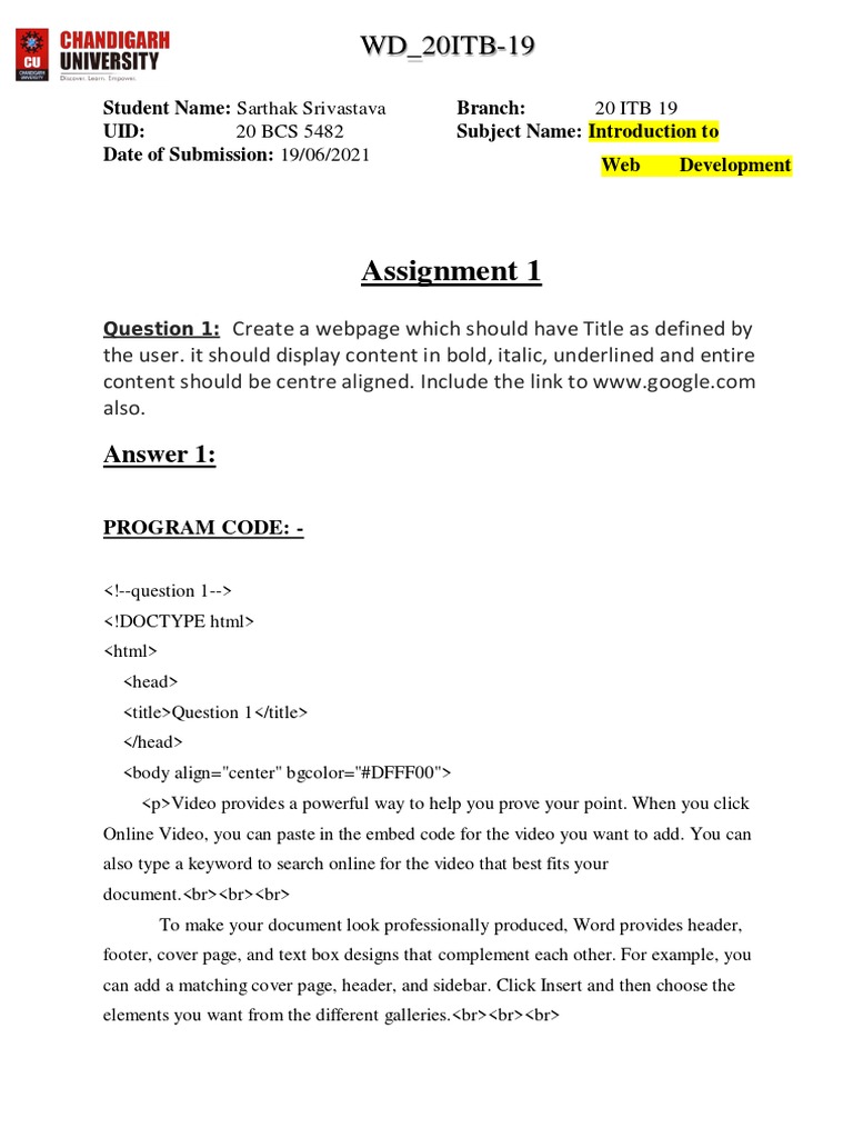 Sarthak - Srivastava - Web - Dev - LAB (Assignment 1) | PDF | Html ...