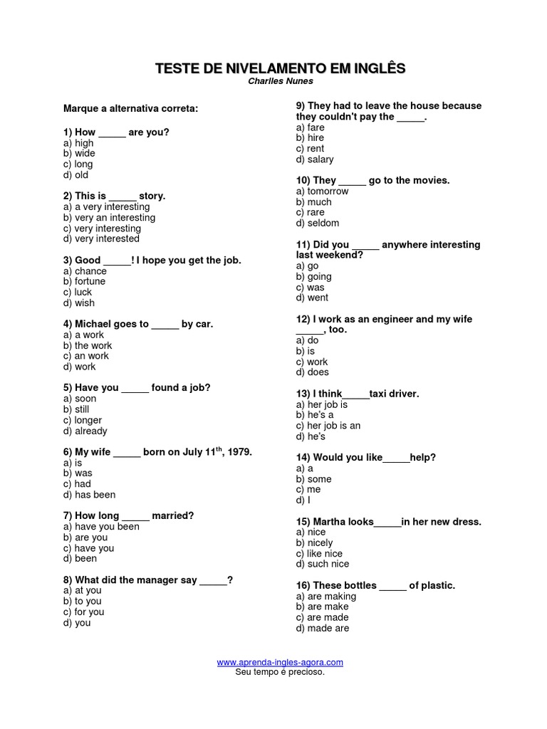 Teste Nivelamento Inglês | PDF