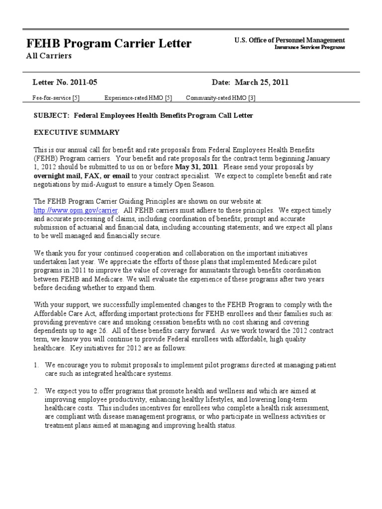 FEHB Program Carrier Letter: All Carriers | PDF | Federal Employees ...
