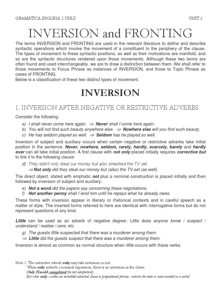 Inversion and Fronting | PDF | Clause | Adjective