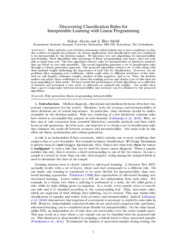 Akyuz - Birbil (2021) - Discovering Classification Rules For Interpretable Learning With Linear ...