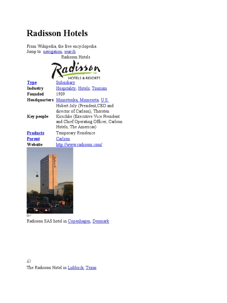 Radisson Hotels: A Brief History | PDF | Hospitality Industry