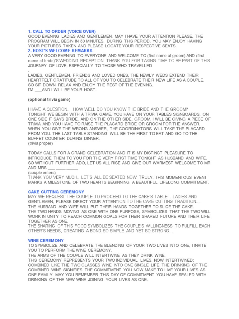 Program Script Sample | PDF | Wedding | Ceremonies