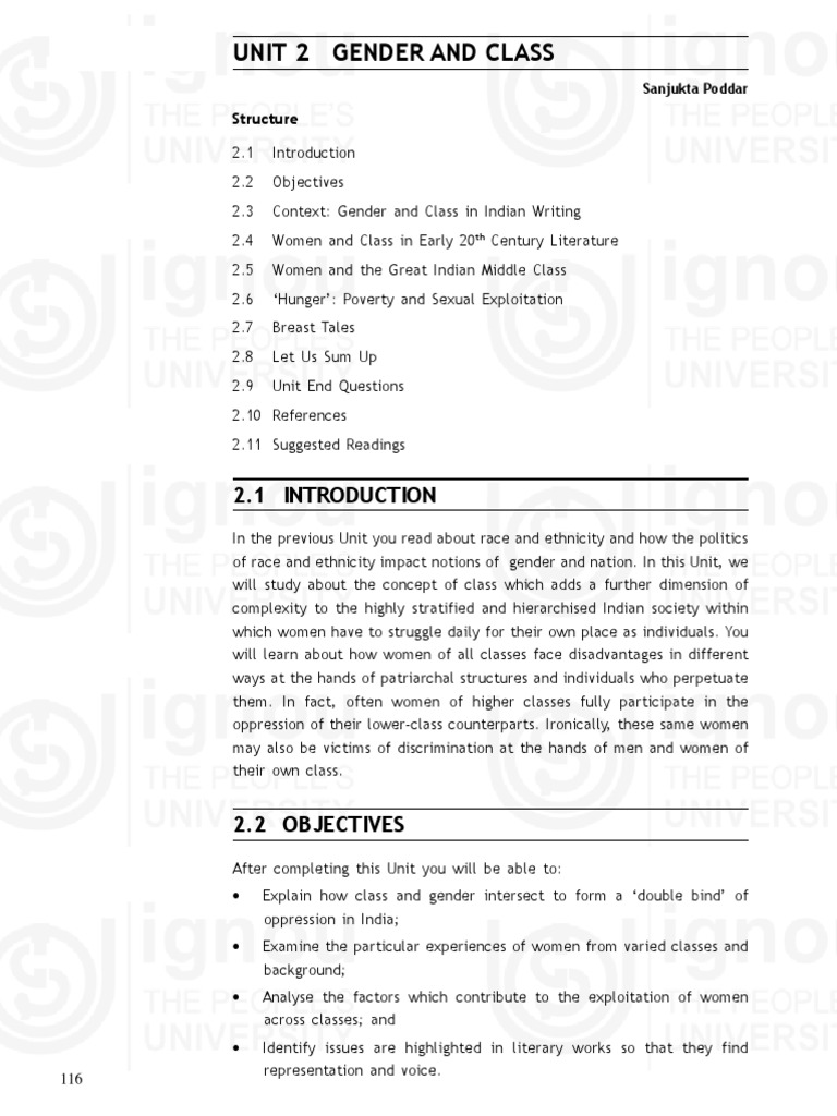 Unit 2 Gender and Class: Structure | PDF | Gender | Gender Studies