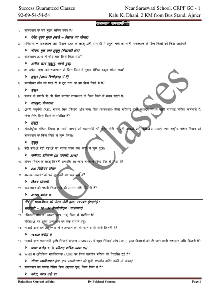 Rajasthan Current GK | PDF