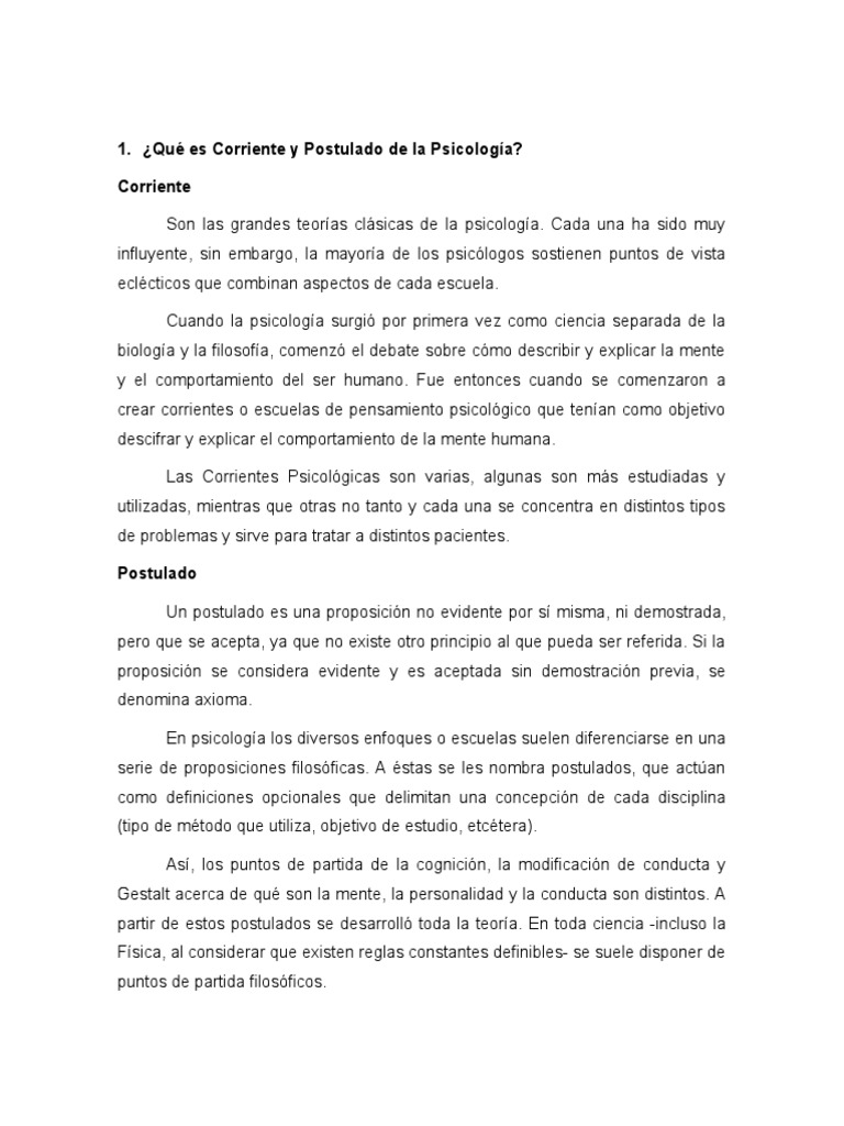Corriente y Postulado de La Psicologia | PDF | Sicología | Mente