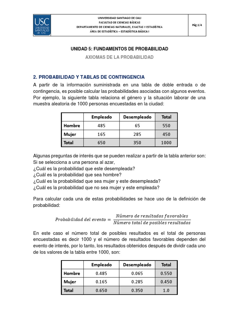 Probabilidad y Tablas de Contingencia | PDF | Probabilidad | Estadísticas