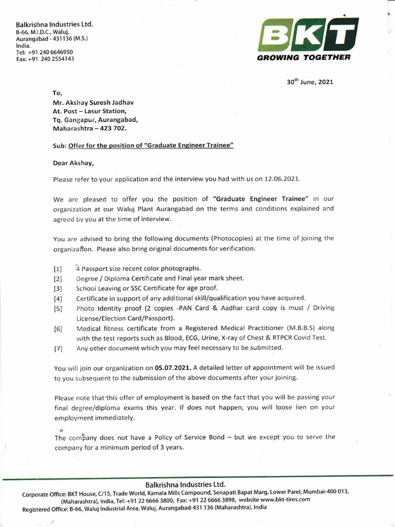 Offer Letter Akshay | PDF | Business | Wellness