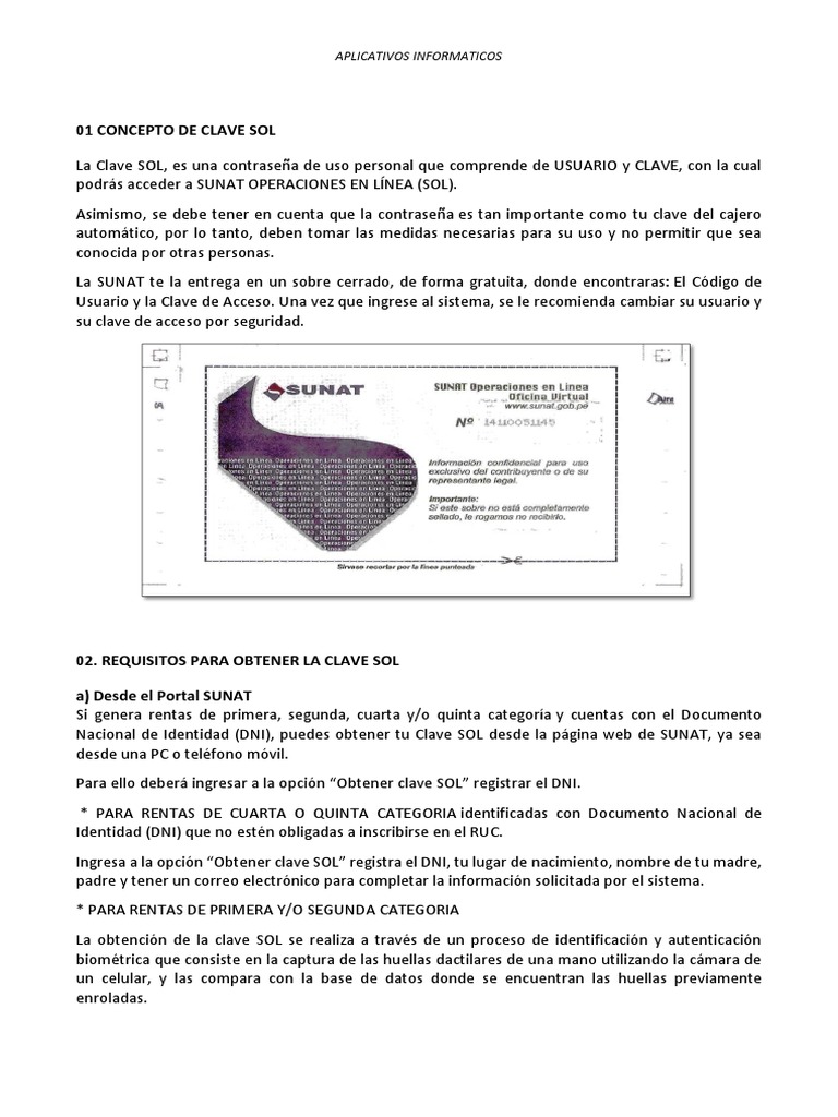 Sunat Operaciones en Linea Clave Sol | PDF | Contraseña | Aplicación movil