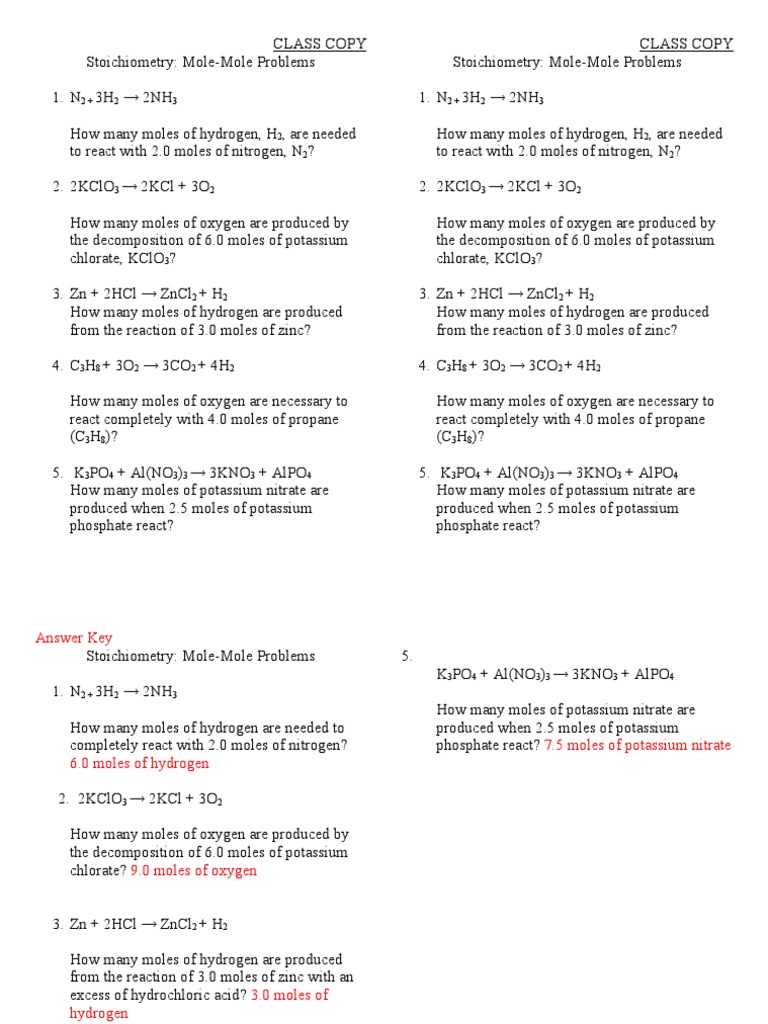 Stoichiometry - Mole To Mole | PDF | Chemical Process Engineering ...