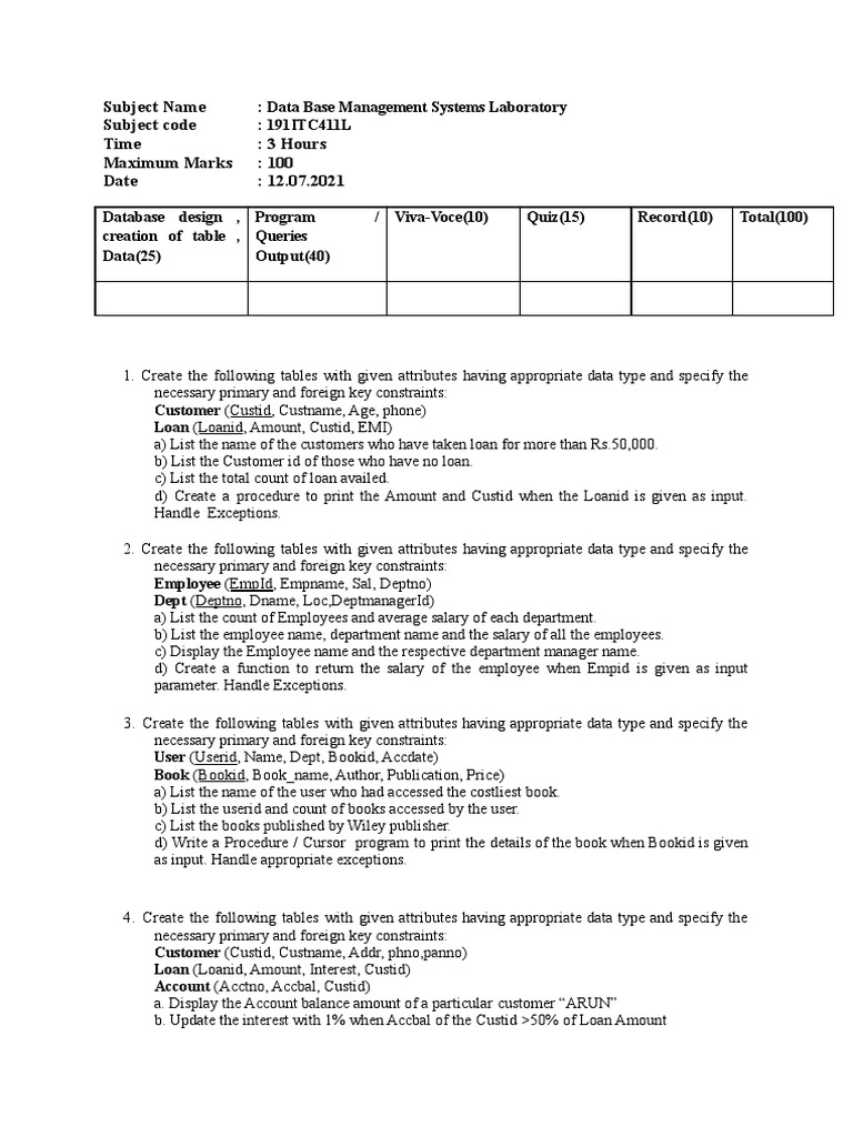 DBMS Lab Record | PDF | Paycheck | Databases