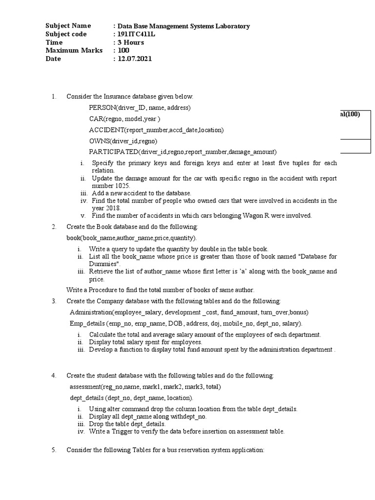 Database Management System Set2 Lab Practicals Pdf Relational Model Databases 