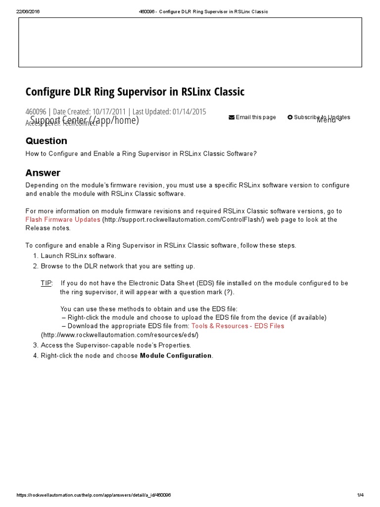 Configure DLR Ring Supervisor in RSLinx Classic | PDF | Computers ...