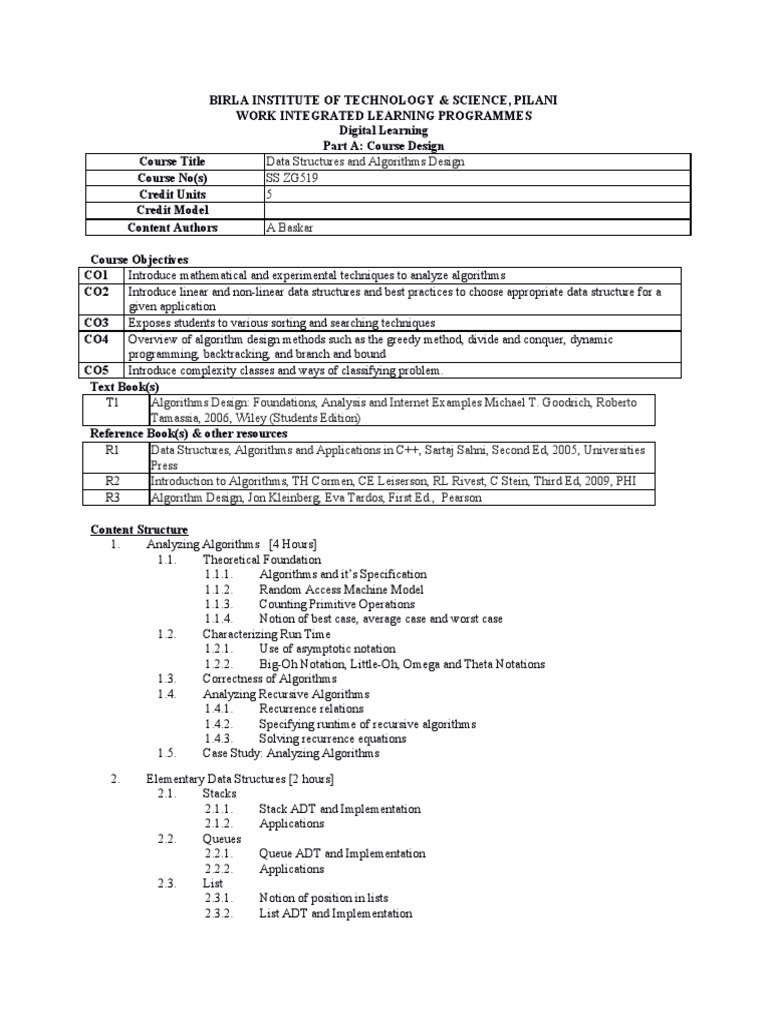 1.data Structures & Algorithms Design - SS ZG519 | PDF | Array Data Structure | Computational ...