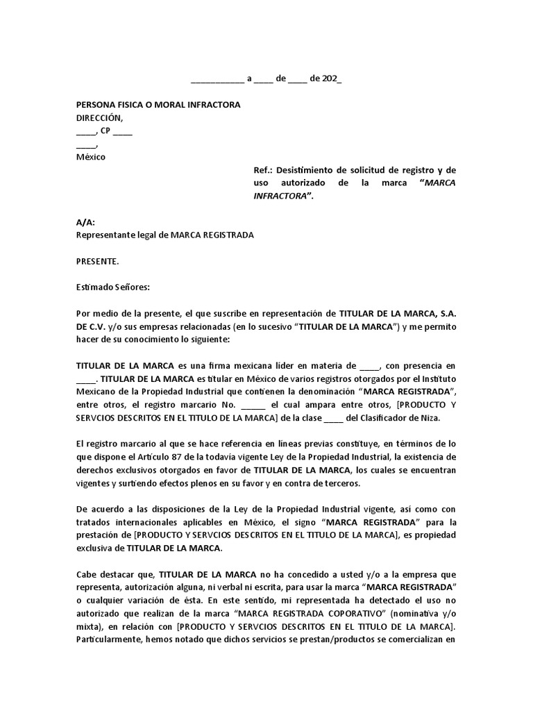 Carta Cese y Desestimiento | PDF | Marca comercial | Propiedad