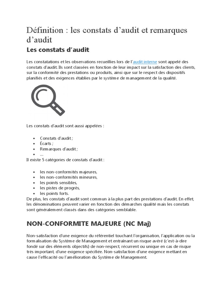 Définition Des Constat D'audit | PDF | Audit | Business