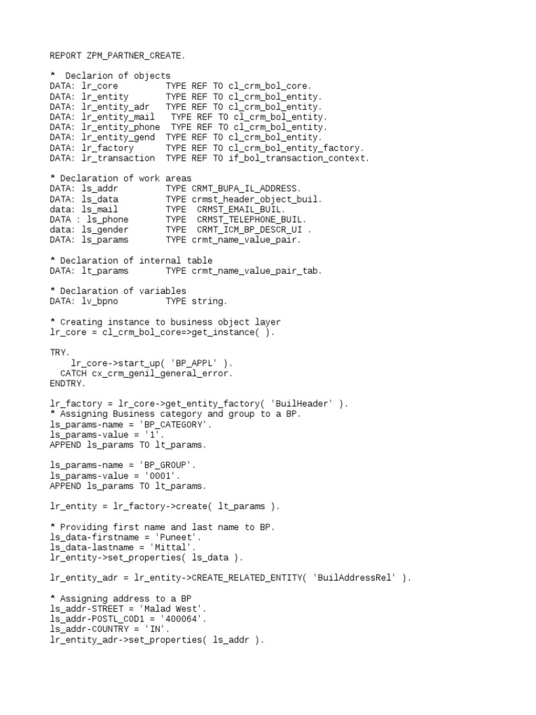 Partner Creation Using BOL Report | PDF | Programming Paradigms | Computer Programming
