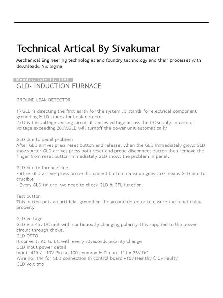 Technical - GLD - INDUCTION FURNACE | PDF | Direct Current | Inductor