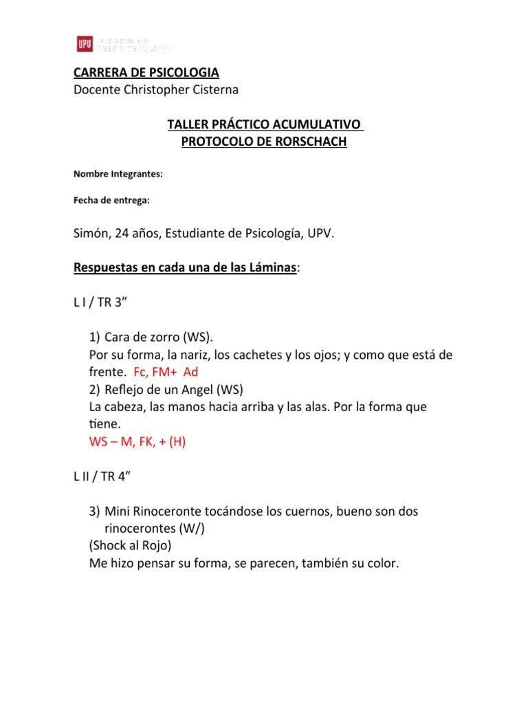 Taller Práctico Test de Rorschach | PDF