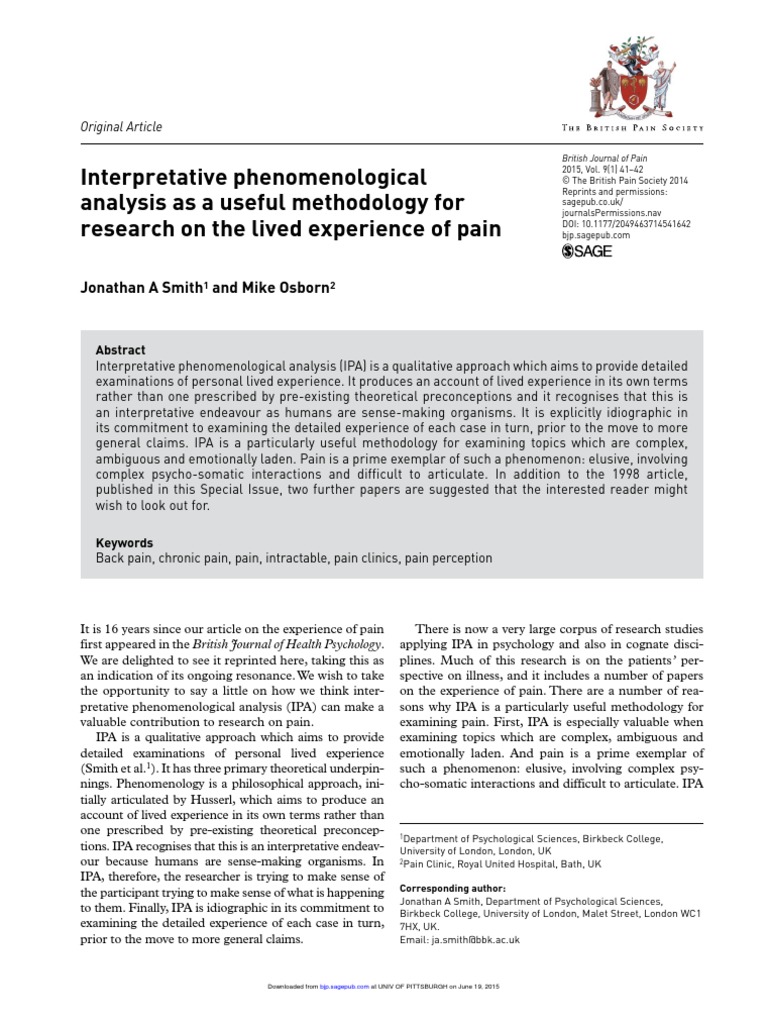 Interpretative Phenomenological Analysis As A Useful Methodology For ...
