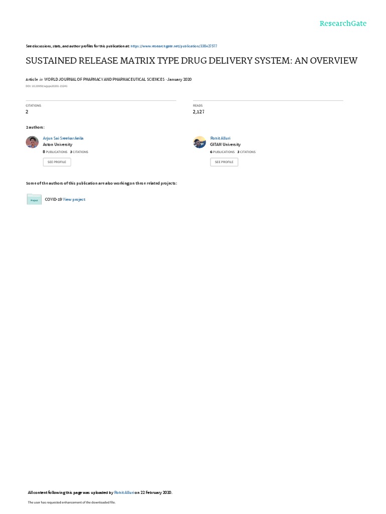 Sustained Release Matrix Type Drug Delivery System: An Overview | PDF ...