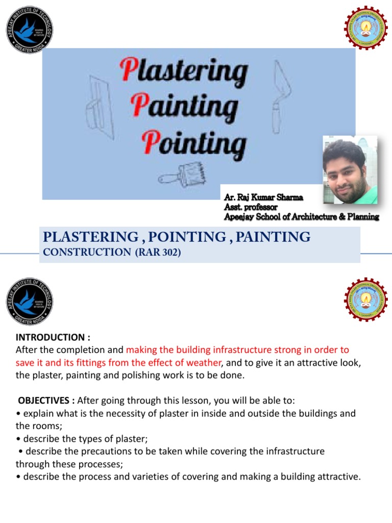 Plastering, Pointing, and Painting Overview | PDF | Paint | Plaster