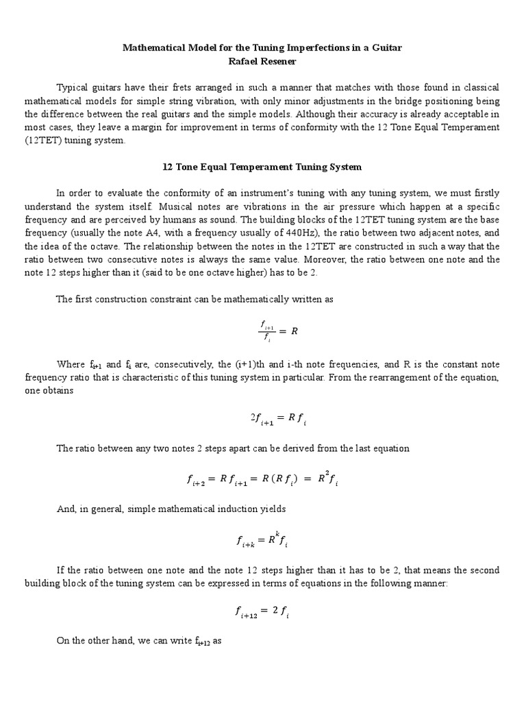 Mathematical Model For The Tuning Imperfections in A Guitar | PDF ...