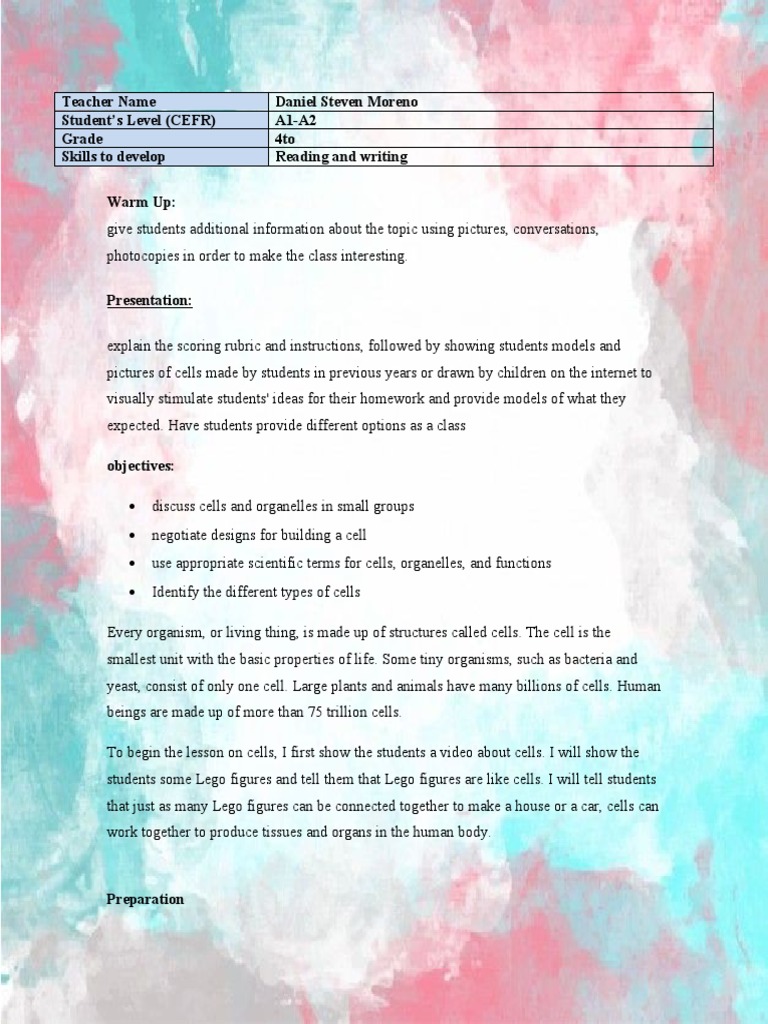 Teaching Cells: A1-A2 Lesson Plan | PDF | Cell (Biology) | Staining