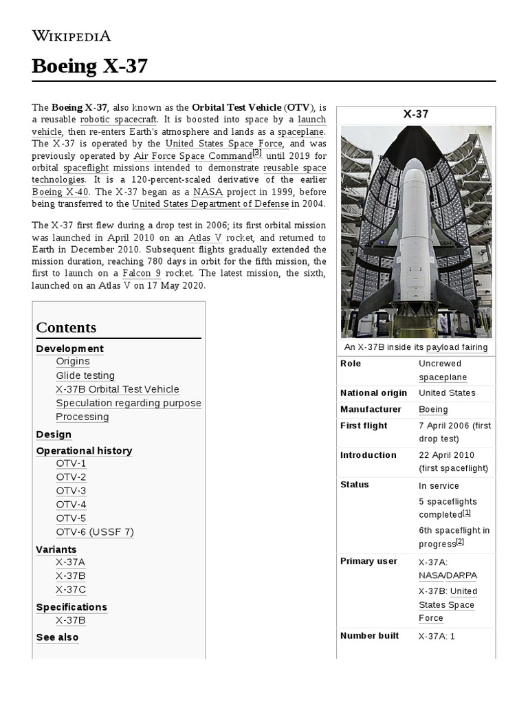 Boeing X-37: Development | PDF | Spacecraft | Space Technology