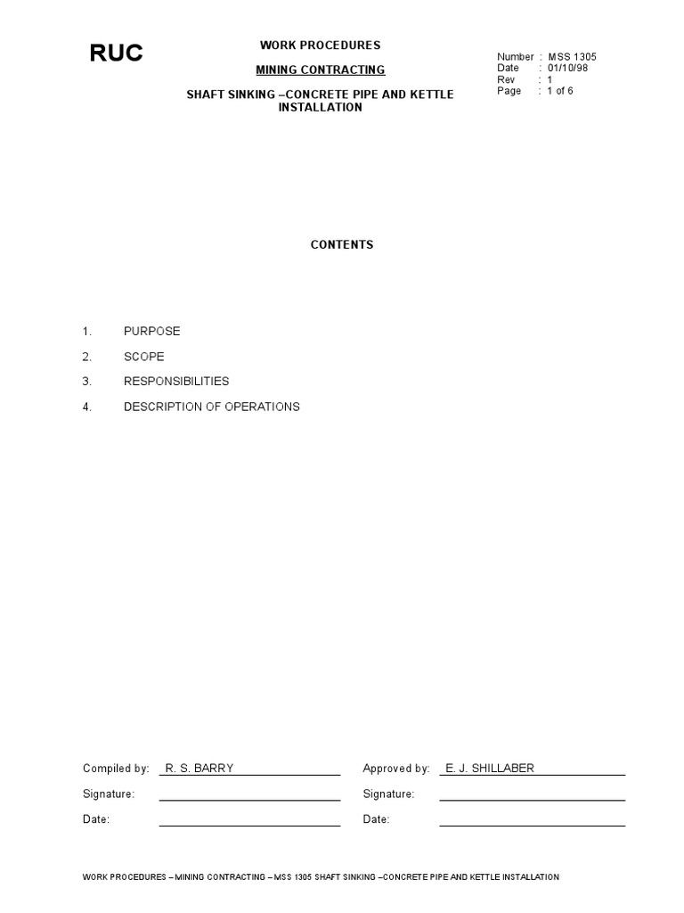 MSS 1305 Shaft Sinking - Concrete Pipe Kettle Installation | PDF | Pipe ...
