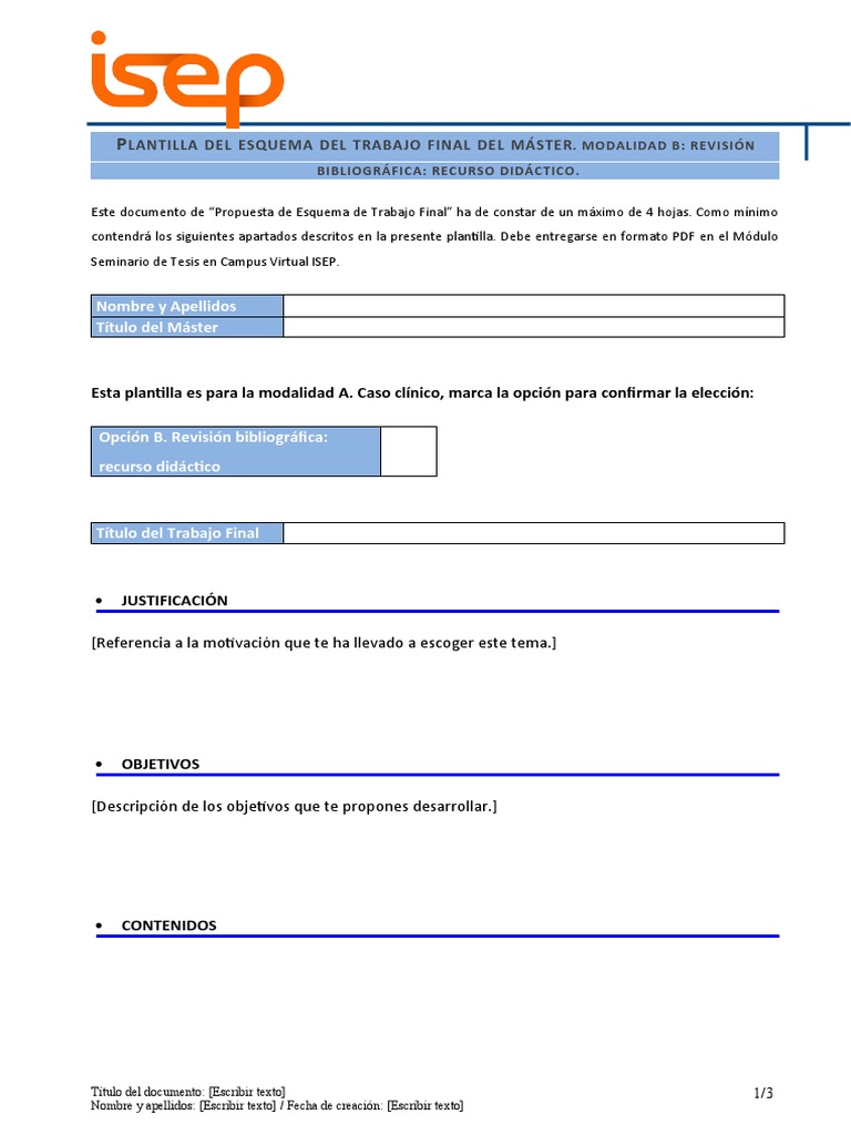 Plantilla Esquema TFM - Modalidad B - RB Con RD | PDF | Sumario abstracto) | Informática y ...