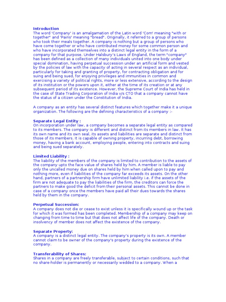 Company Law - Project | PDF | Partnership | Corporations