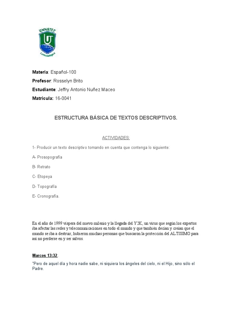 Estructura Basica de Los Textos Descriptivos | PDF