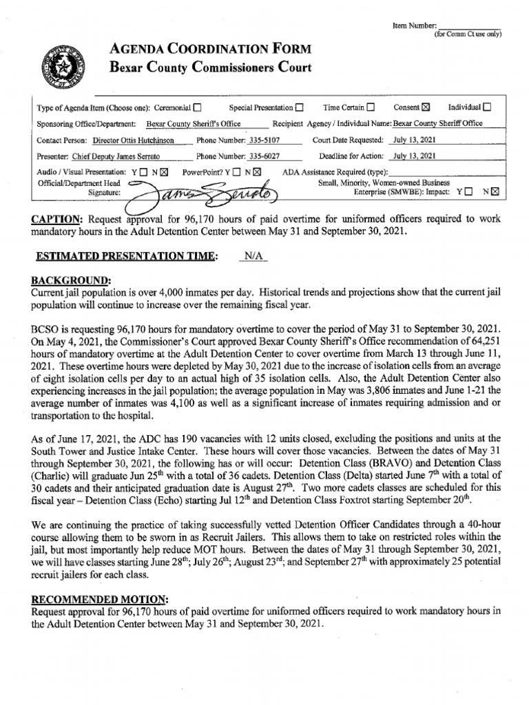 BCSO Mandatory Overtime Documents | PDF