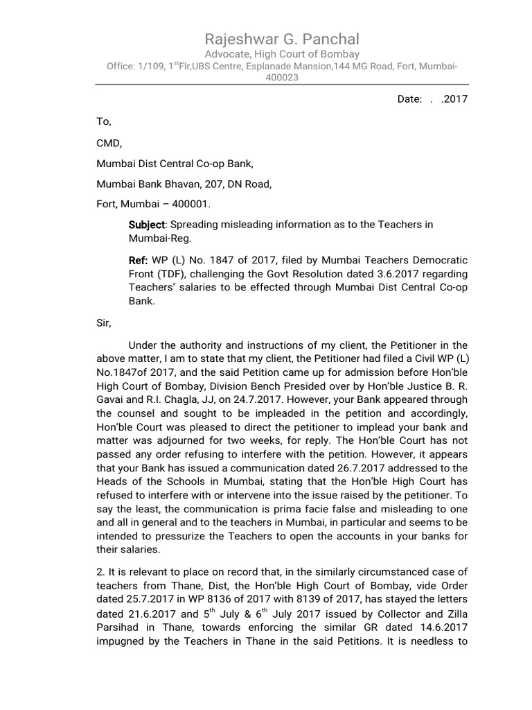 Legal Notice Mumbai Bank | PDF | Public Law | Government