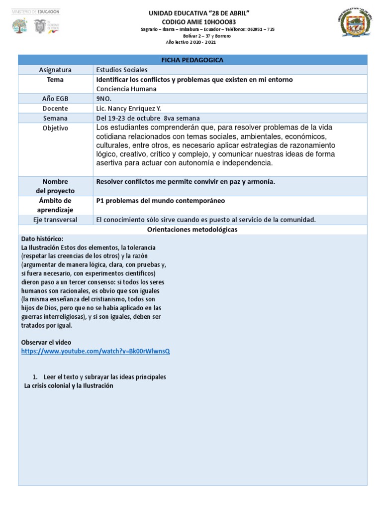 9NO. FICHA PROYECTO EESS 8va SEMANA | PDF | Era de iluminacion | La naturaleza humana