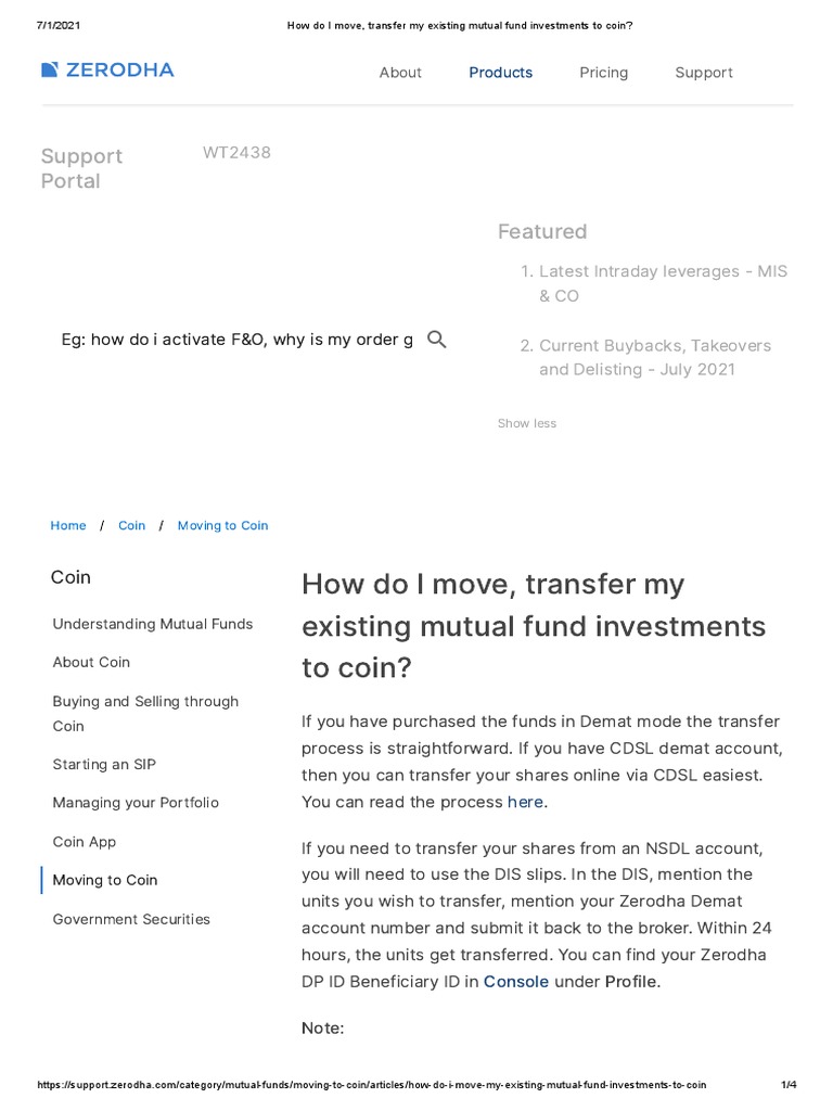 How Do I Move, Transfer My Existing Mutual Fund Investments To Coin ...