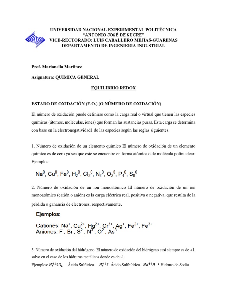Guía de Equilibrio Redox y Balanceo | PDF | Redox | Elementos químicos