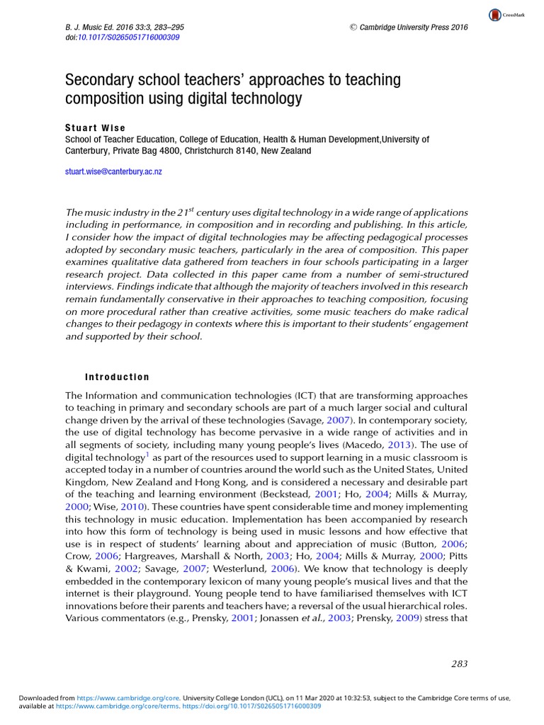 Digital Tech in Secondary Music Composition | PDF | Teachers ...