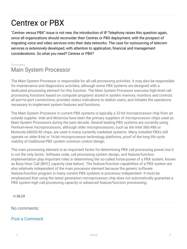 Centrex or PBX - Main System Processor | PDF | Microprocessor | Central ...