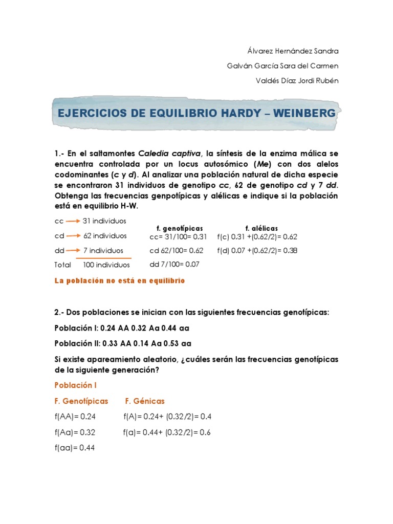 Ejercicios De Equilibrio Hardy Weinberg Pdf Dominancia Genética
