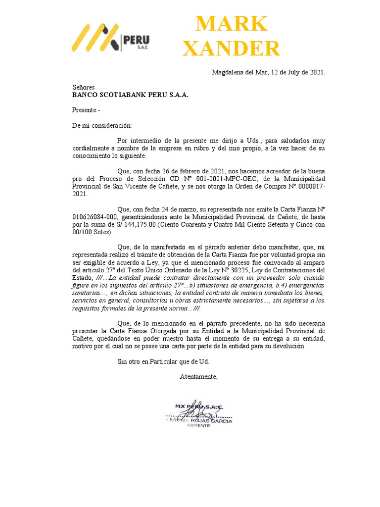 Carta Scotiabank Carta Fianza | PDF | Finanzas y dinero
