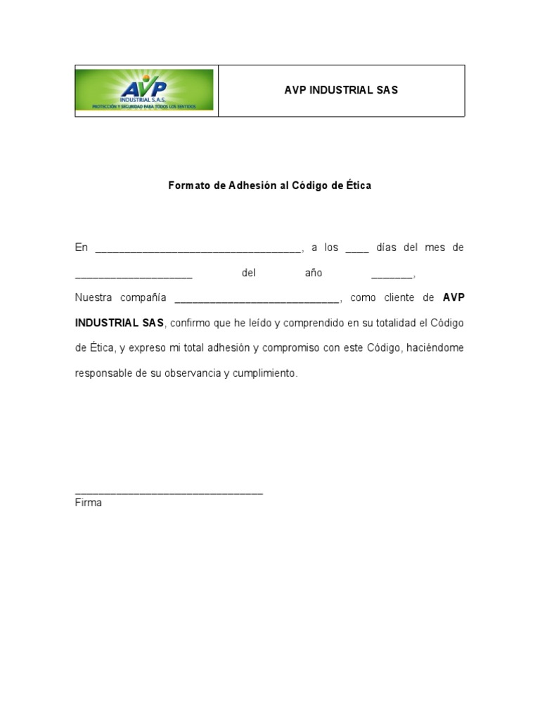 Formato de Adhesion Al Codigo de Etica | PDF