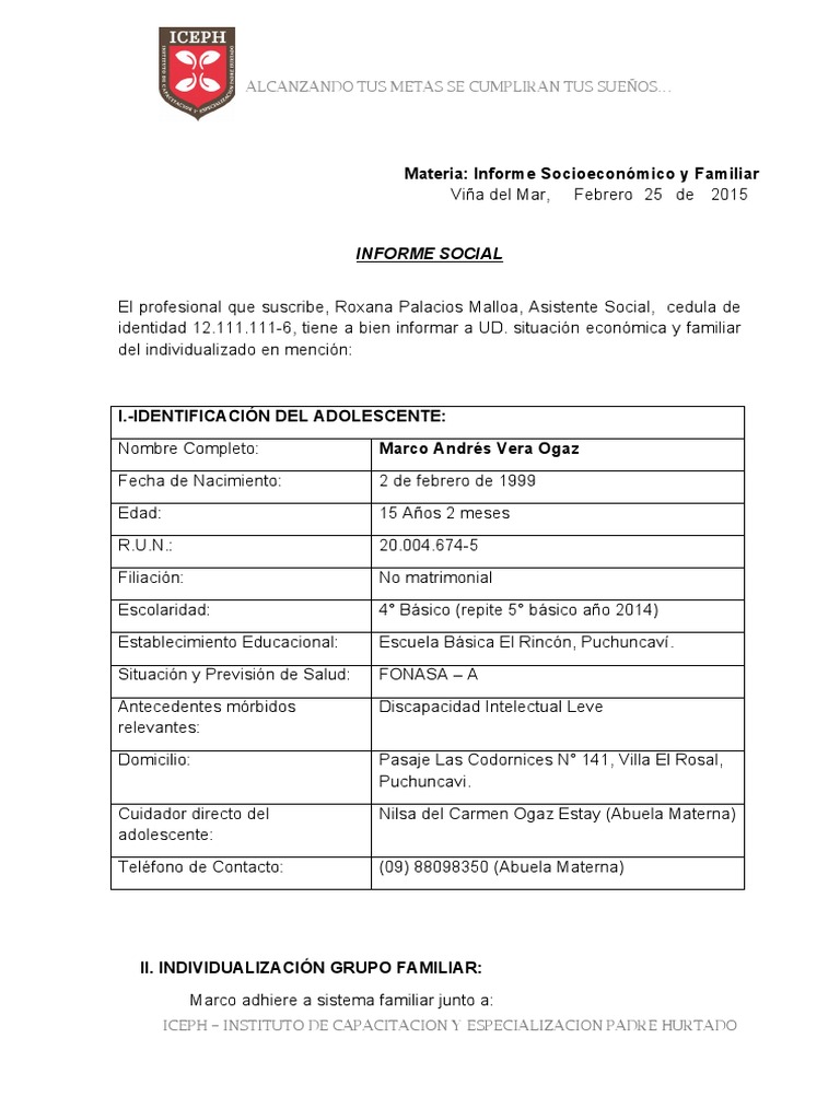 Modelo Informe Social Común y Corriente | PDF | Abuso infantil ...