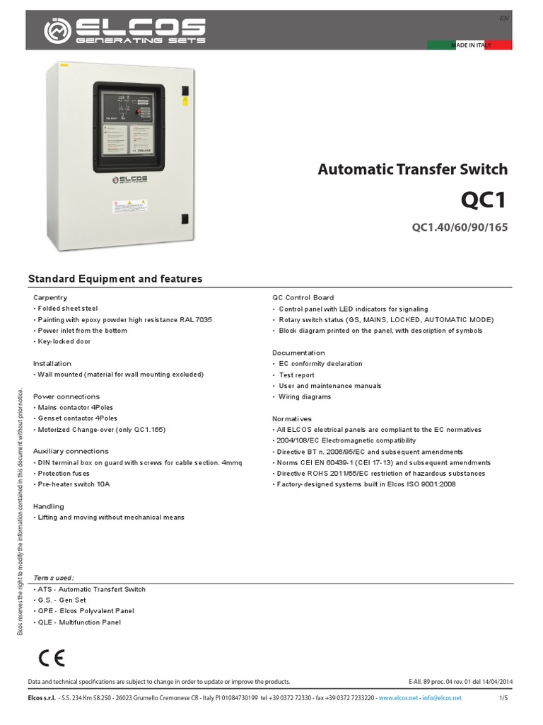 Automatic Transfer Switch: Standard Equipment and Features | PDF ...