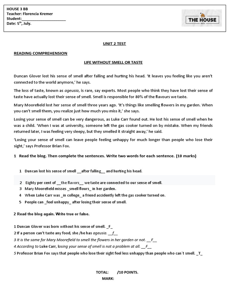 Unit 2 Test - Reading and Writing | PDF