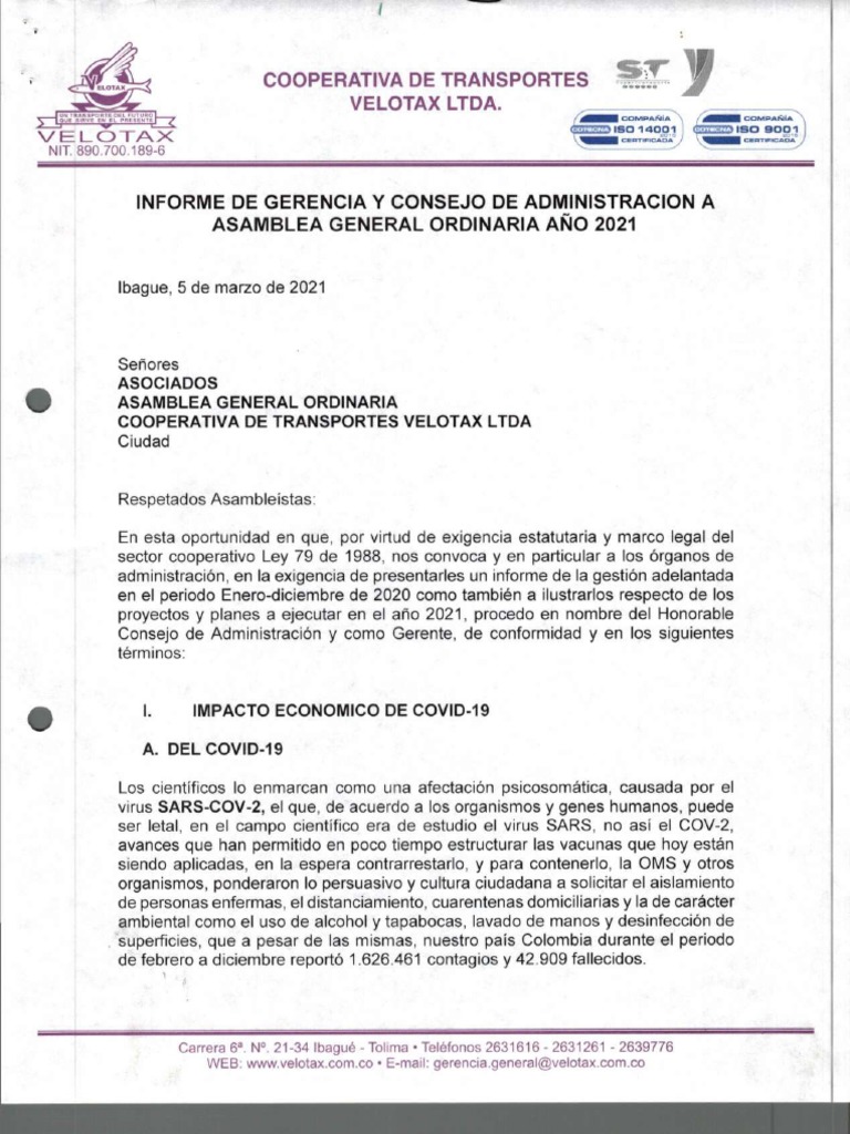 Informe de Gestion 2020 Anexo 3 | PDF